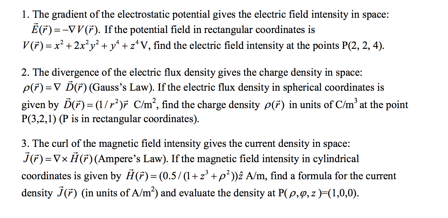 Solved The gradient of the electrostatic potential gives the | Chegg.com