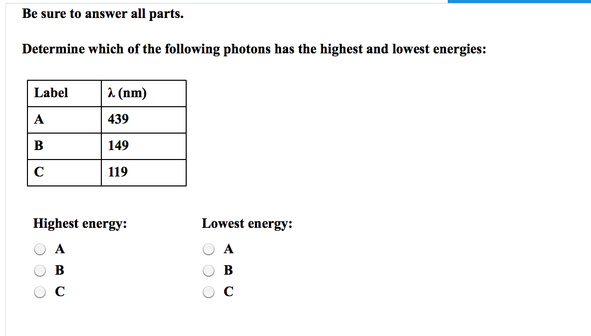 Solved Determine which of the following photons has the | Chegg.com
