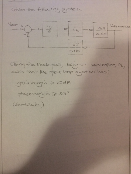 Solved Given the following system Using the Bode plot, | Chegg.com