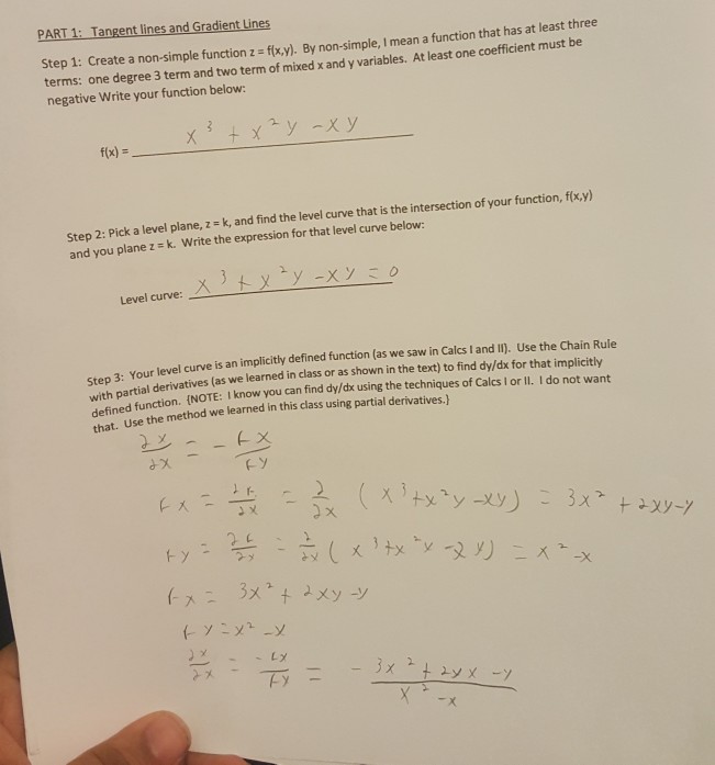 Solved PART 1: Tangent lines and Gradient lines Step 1: | Chegg.com