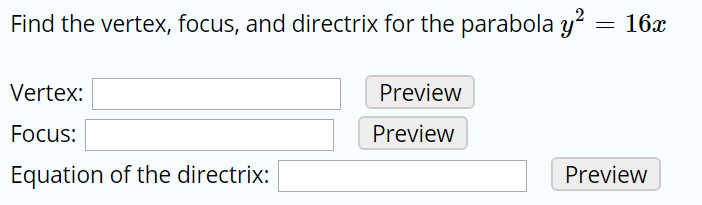 Solved Find the vertex, focus, and directrix for the | Chegg.com
