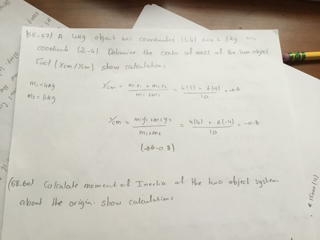 Solved A 4 kg object has coordinates (3, 4) a 6 kg has | Chegg.com