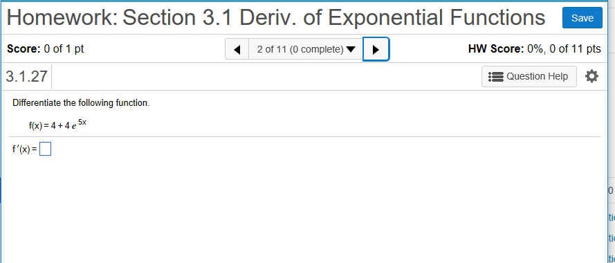 Solved Homework: Section 3.1 Deriv. of Exponential Functions | Chegg.com