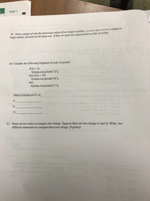 Solved Write a snippet of code that determines which of two | Chegg.com