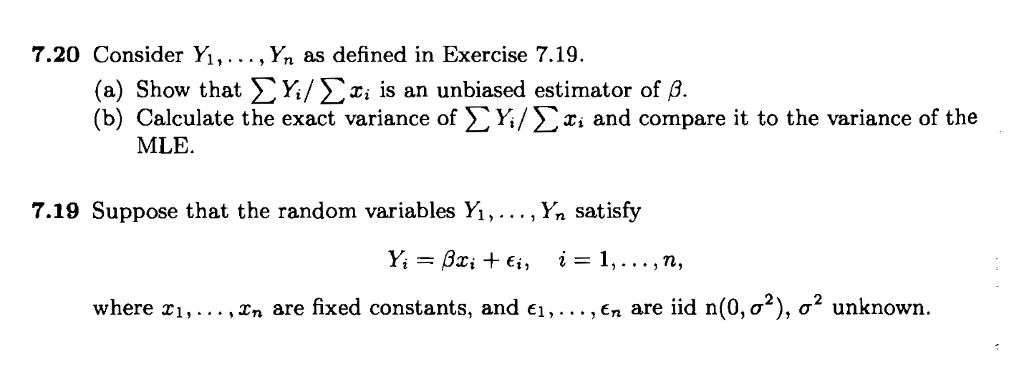 Solved 7.20 Consider Yi,... ,Yn as defined in Exercise 7.19 | Chegg.com