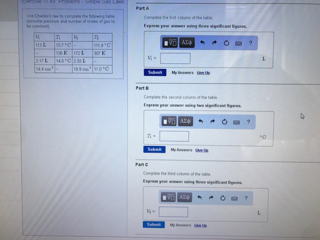 Solved Exercise 11.48: Problems - Simple Gas Laws Part B e | Chegg.com