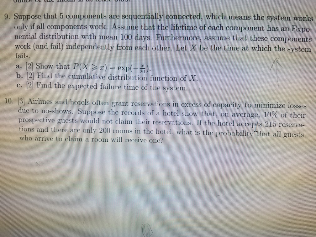 Solved 9. Suppose that 5 components are sequentially | Chegg.com