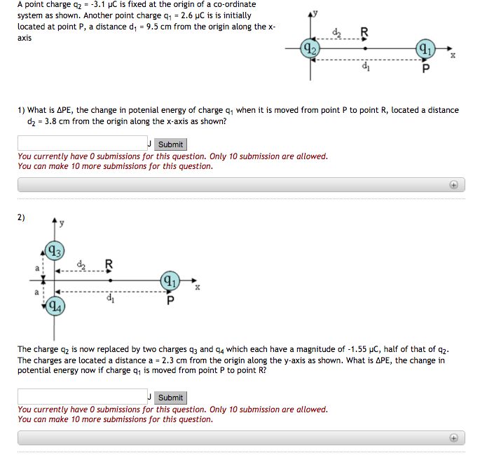Solved A point charge q2 3.1 HC is fixed at the origin of a | Chegg.com