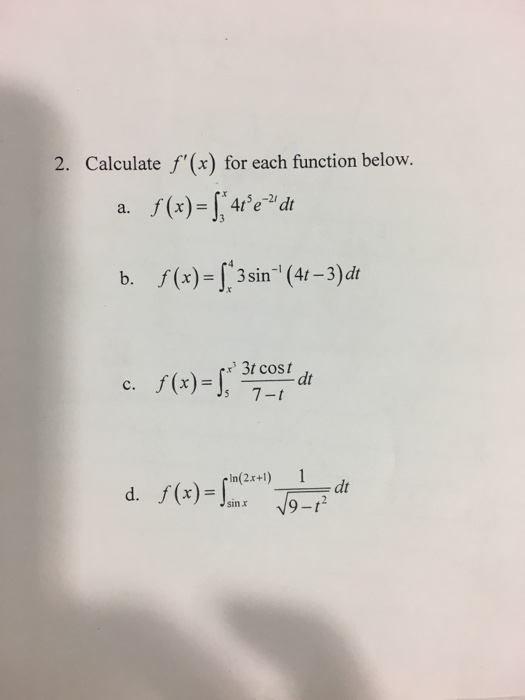 Solved Calculate f'(x) for each function below. a. f(x) = | Chegg.com
