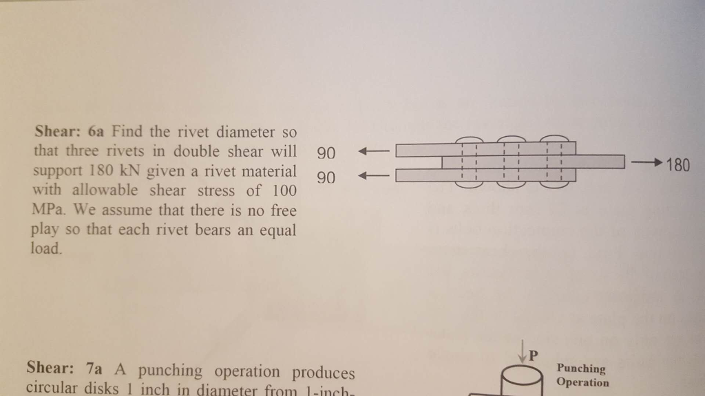 Solved Shear: 6a Find the rivet diameter so that three | Chegg.com