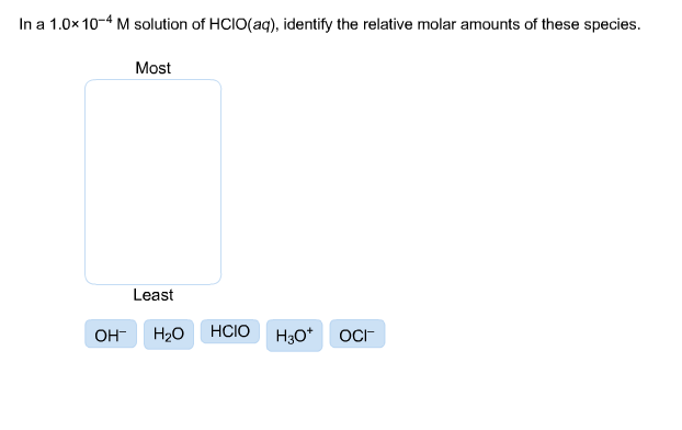 Solved In a 1.0x 10-4 M solution of HCIO(aq), identify the | Chegg.com