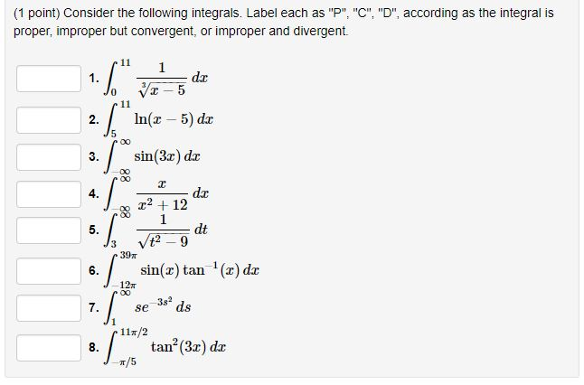Solved (1 point) Consider the following integrals. Label | Chegg.com