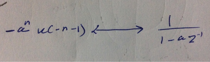 Solved -a^n u(-n-1) doubleheadarrow 1/1 - a z^-1 | Chegg.com