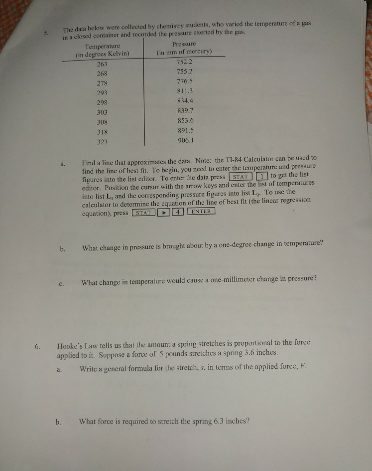 Solved The data below were collected by chemistry students, | Chegg.com