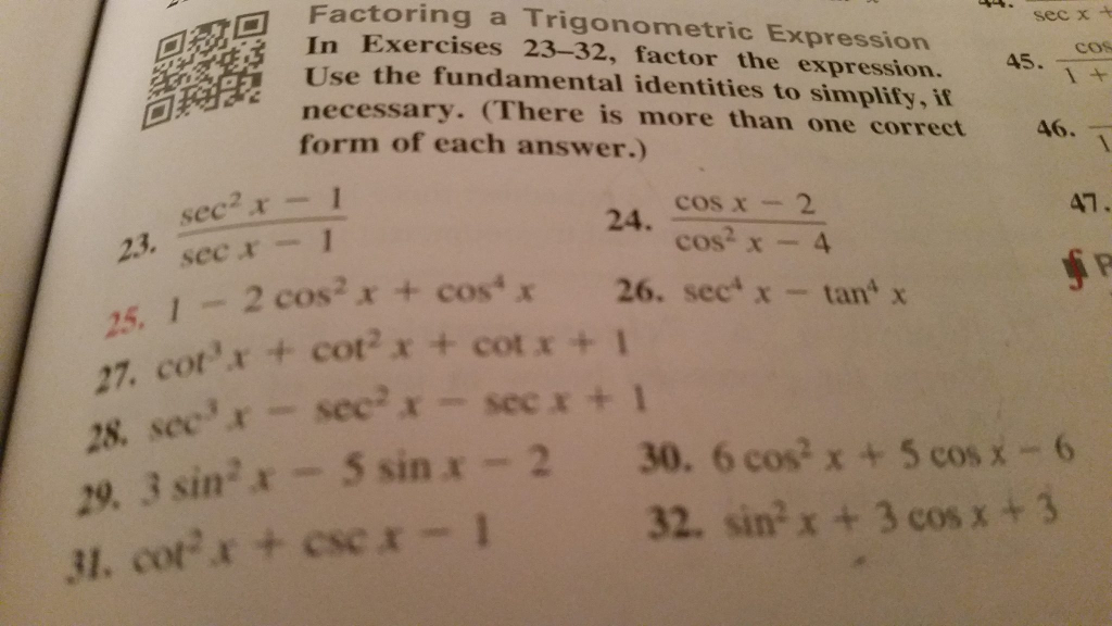Solved Factoring a Trigonometric Expression sec x + In | Chegg.com