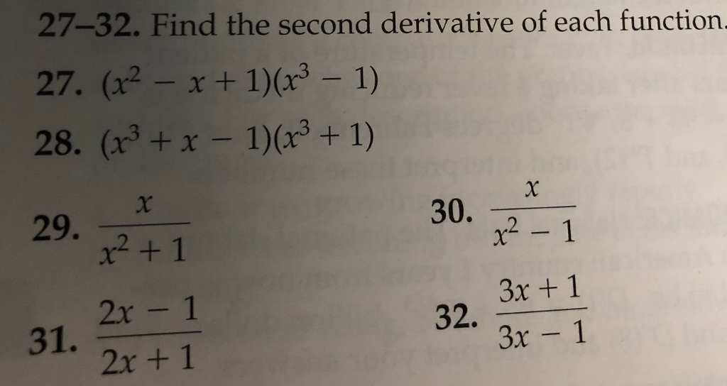 Solved 27-32. Find the second derivative of each function | Chegg.com