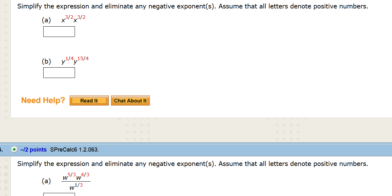 Solved Simplify the expression and eliminate any negative | Chegg.com
