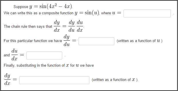 Solved Suppose y = sin(4x^2 - 4x). We can write this as a | Chegg.com