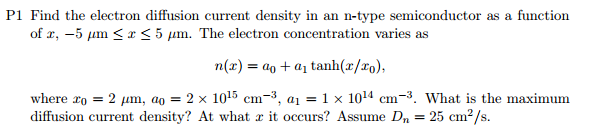 Solved Find the electron diffusion current density in an | Chegg.com