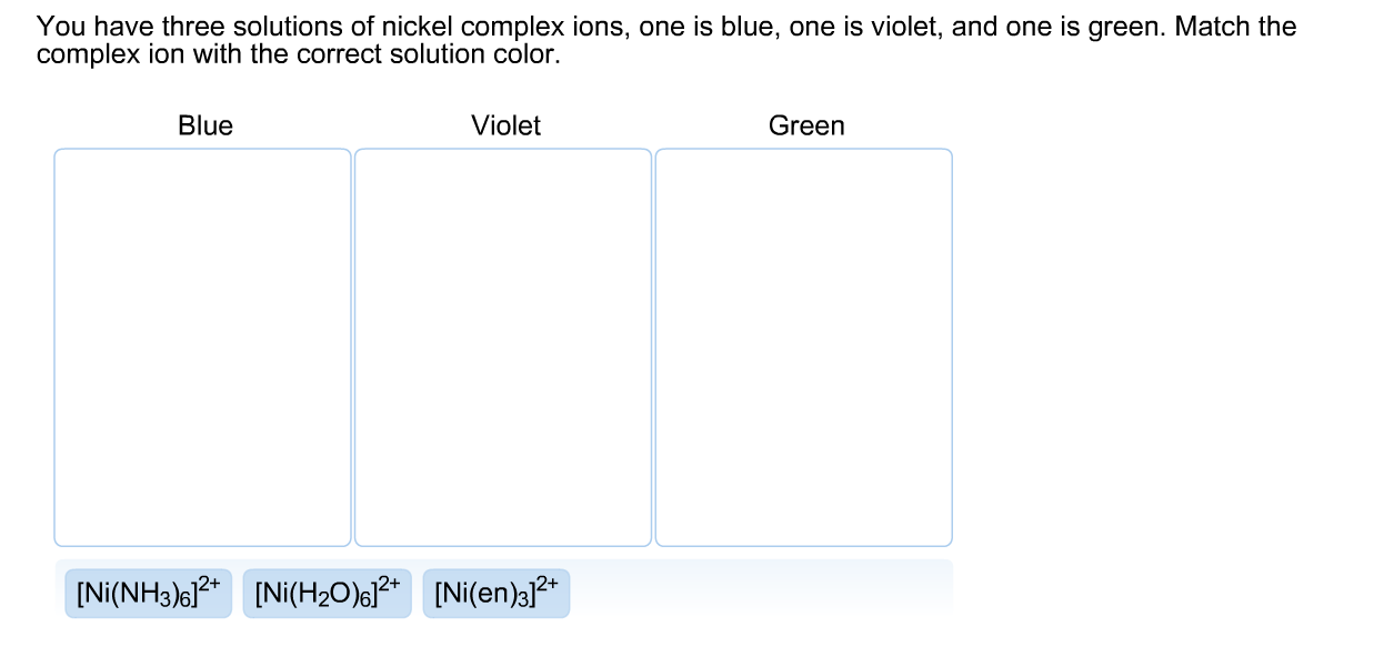 Solved You have three solutions of nickel complex ions, one | Chegg.com