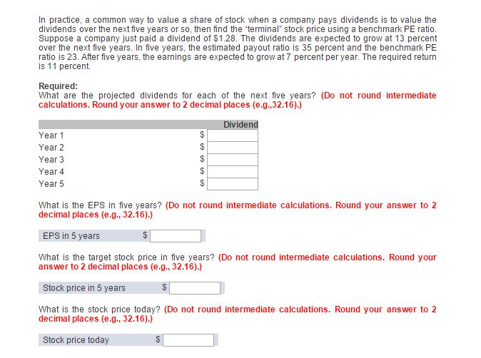 Solved In practice, a common way to value a share of stock | Chegg.com