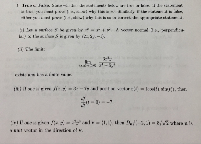 Solved True or False. State whether the statements below are | Chegg.com