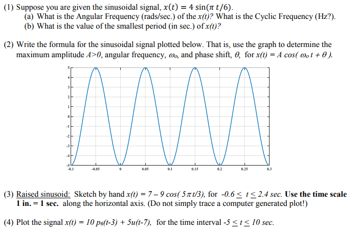 Solved Suppose you are given the sinusoidal signal, x(t) = 4 | Chegg.com
