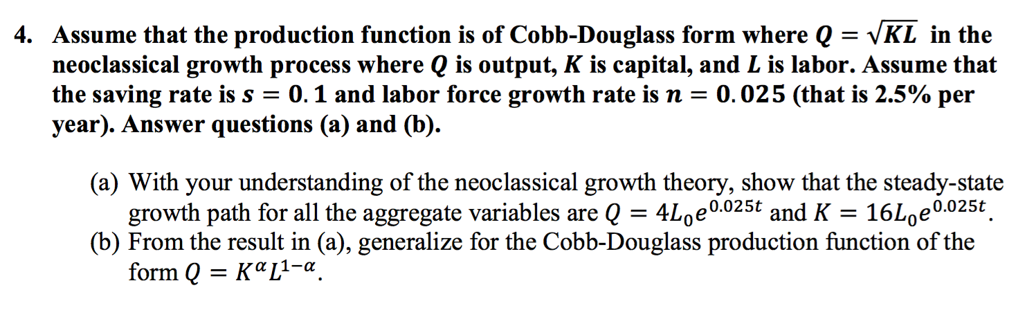 Solved Assume that the production function is of | Chegg.com