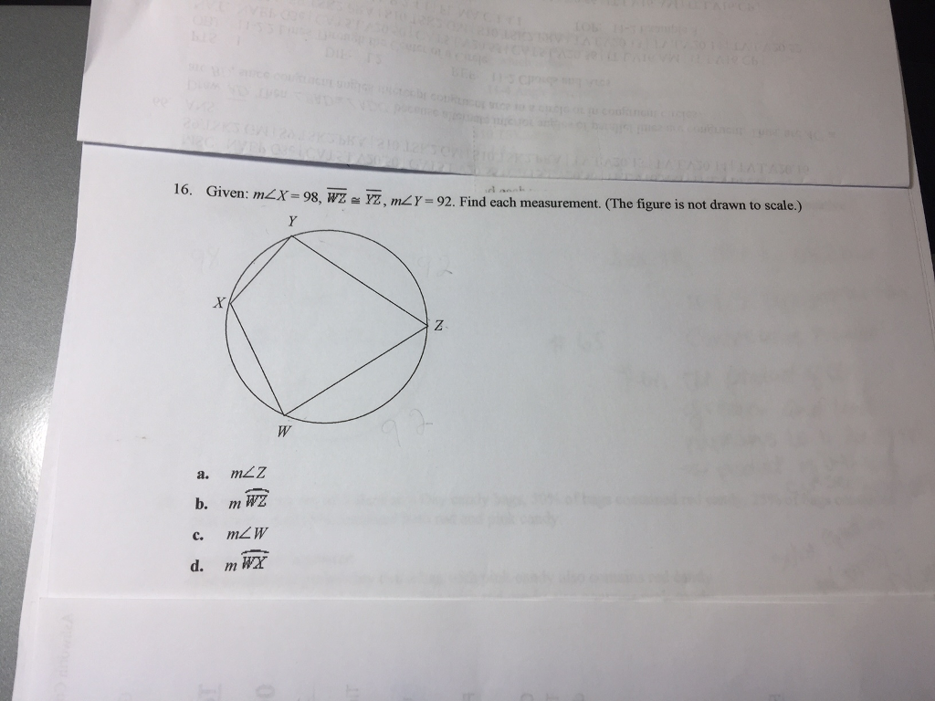 Solved Given: m angle X = 98, WZ bar YZ bar, m angle y = 92. | Chegg.com