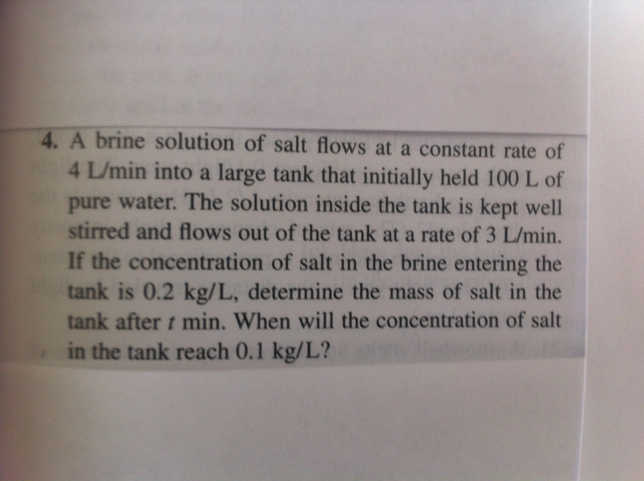 4. A brine solution of salt flows at a constant rate | Chegg.com