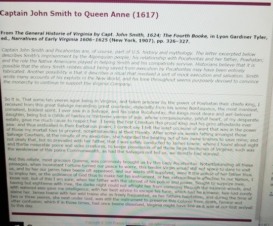 Captain John Smith to Queen Anne (1617) From The | Chegg.com