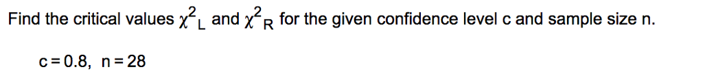 Solved Find the critical values χ2L and χ2R for the given | Chegg.com
