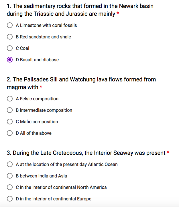 Solved The sedimentary rocks that formed in the Newark basin | Chegg.com
