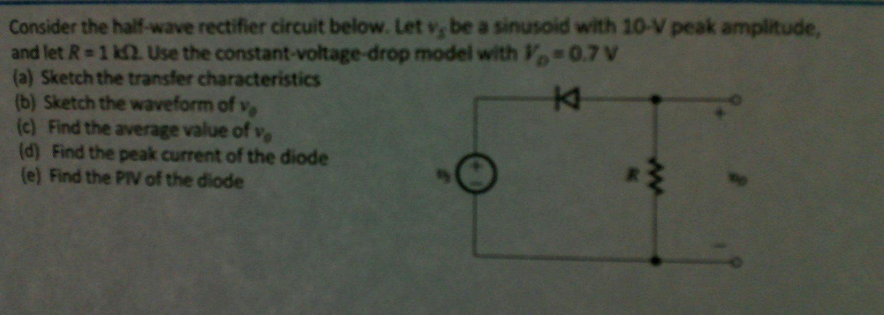 Solved Consider the half-wave rectifier circuit below. Let | Chegg.com