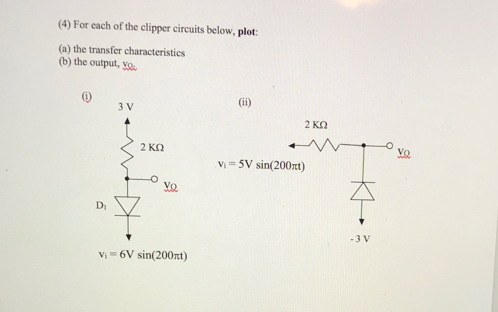 Solved 4 For Each Of The Clipper Circuits Below Plot A 