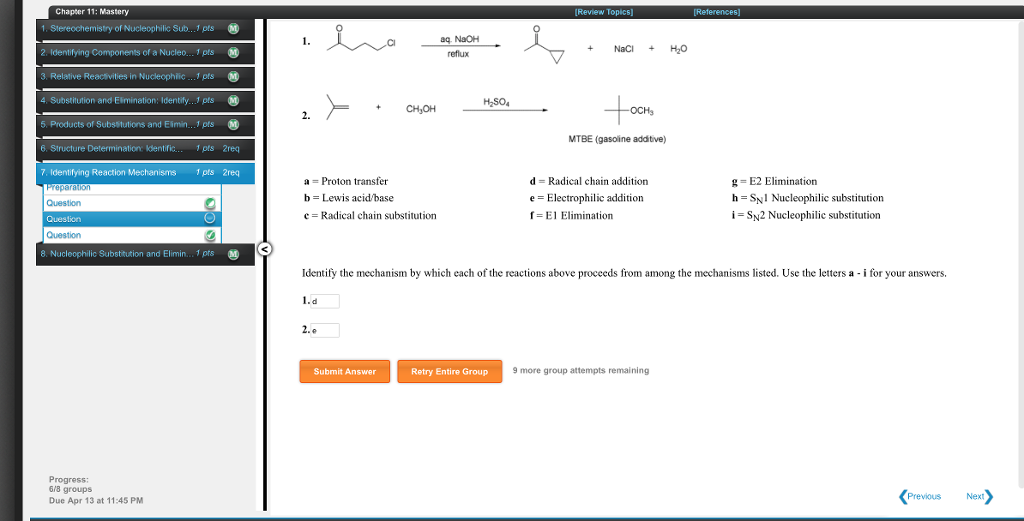 Solved Identify the mechanism by which each of the reactions | Chegg.com