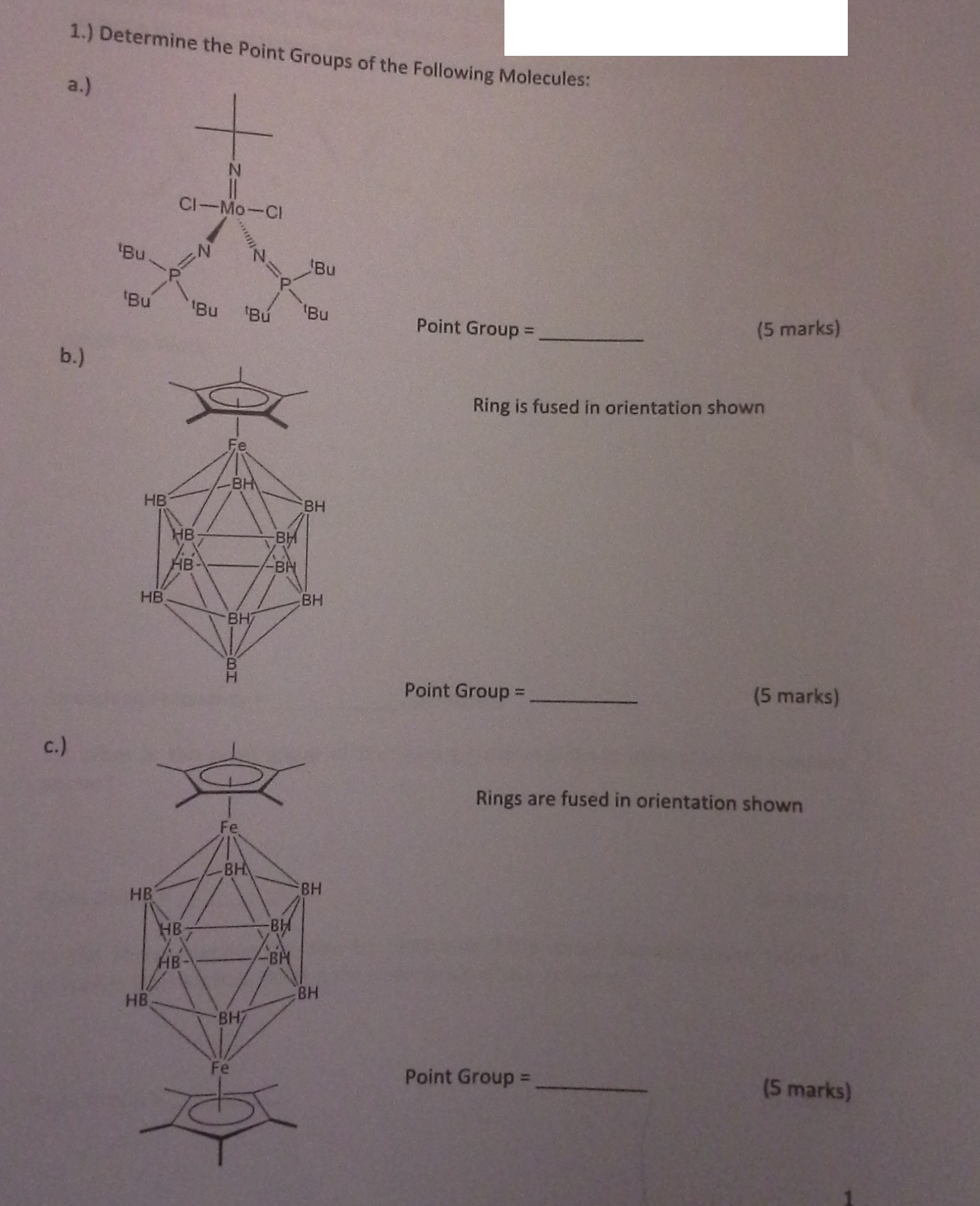 Solved 1.)Determine the point Groups of the Following | Chegg.com