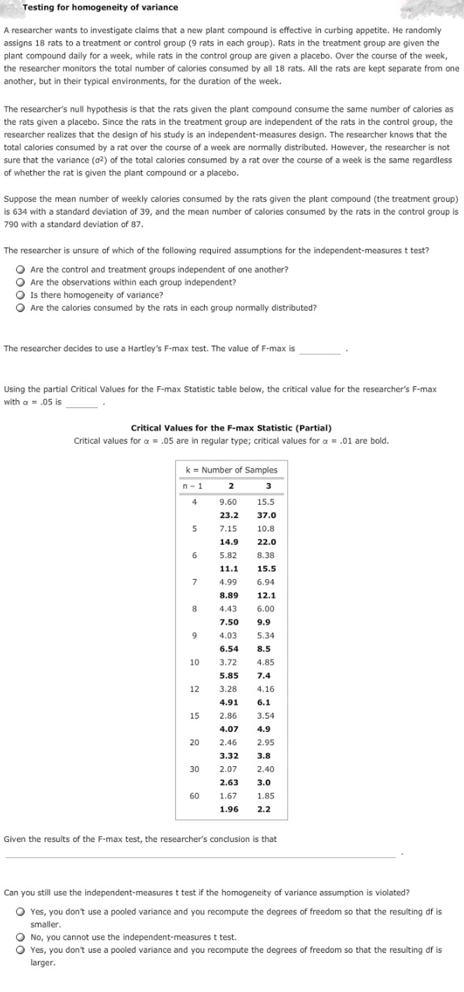 Solved Testing for homogeneity of variance A researcher | Chegg.com