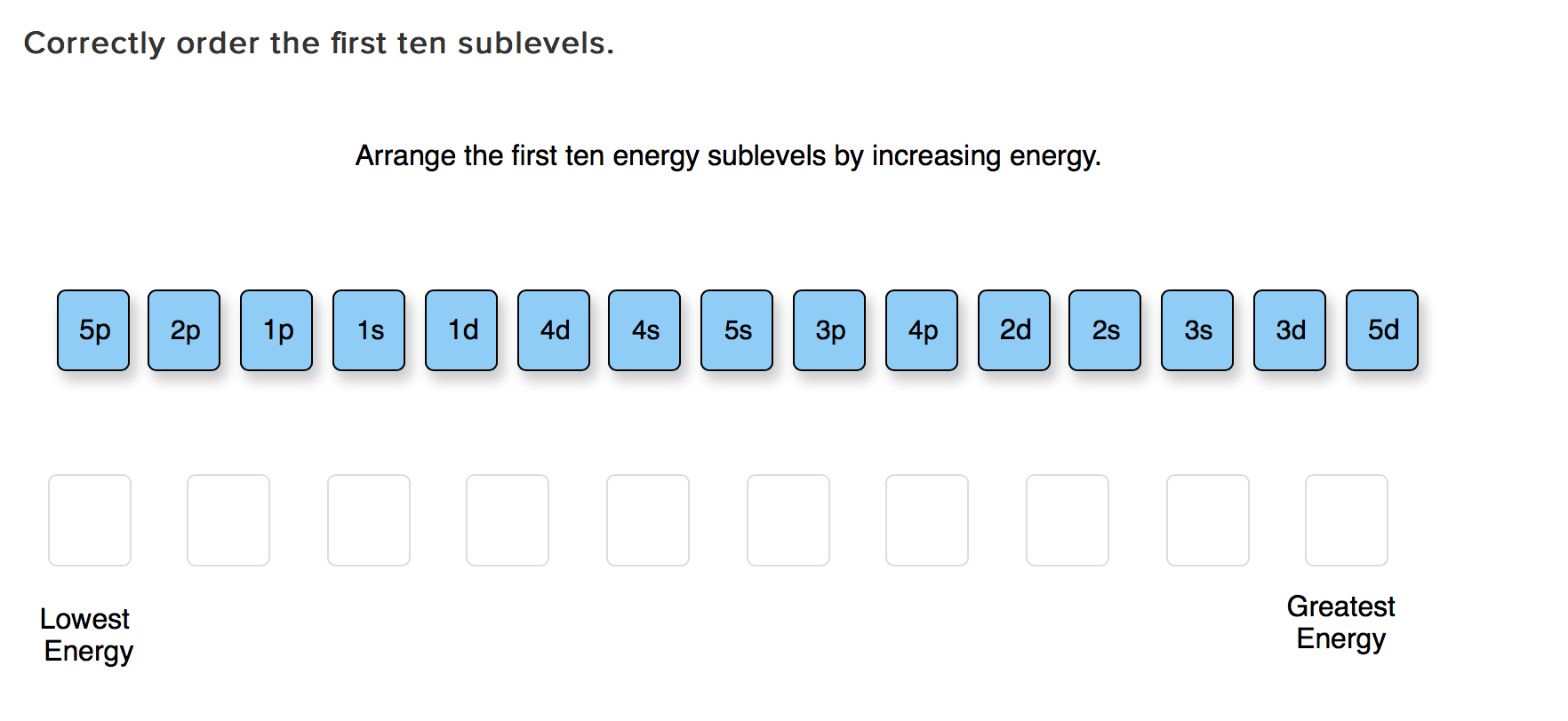 Solved Correctly order the first ten sublevels. Arrange the | Chegg.com
