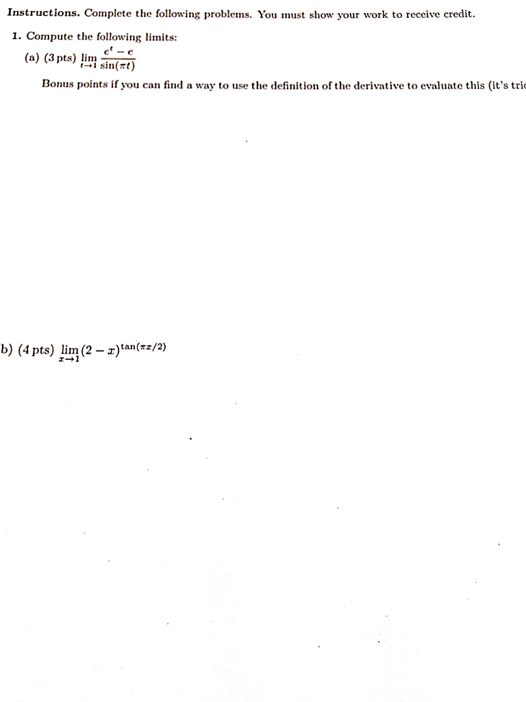 Solved Instructions. Complete the following problems. You | Chegg.com