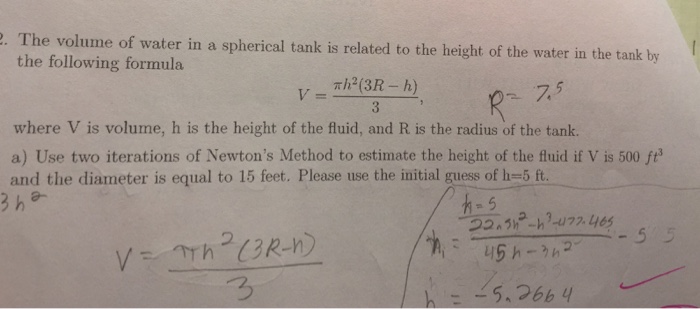 Solved The volume of water in a spherical tank is related to | Chegg.com