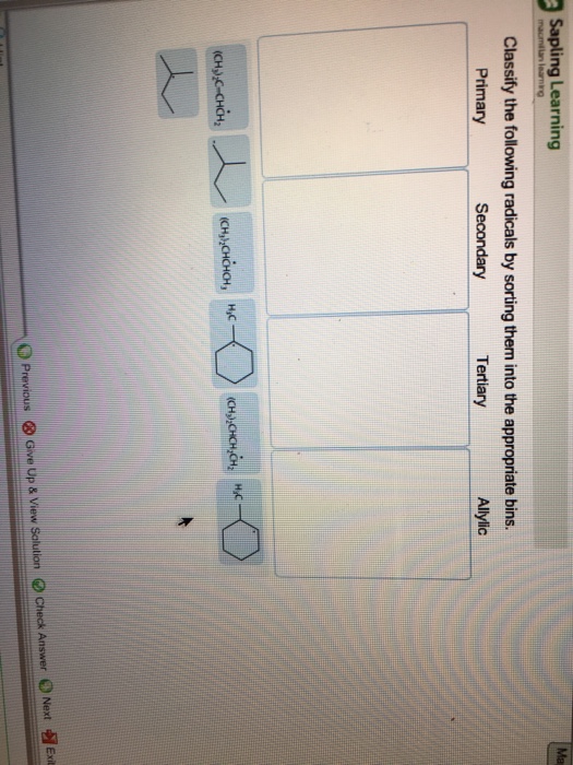 Solved Classify the following radicals by sorting them into | Chegg.com