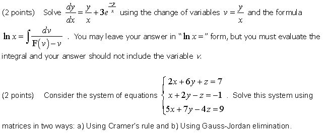 Solved Solve dy/dx = y/x + 3e^- y/x using the change of | Chegg.com