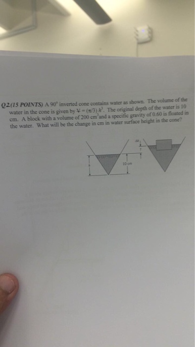 Solved A 90 degree inverted cone contains water as shown. | Chegg.com