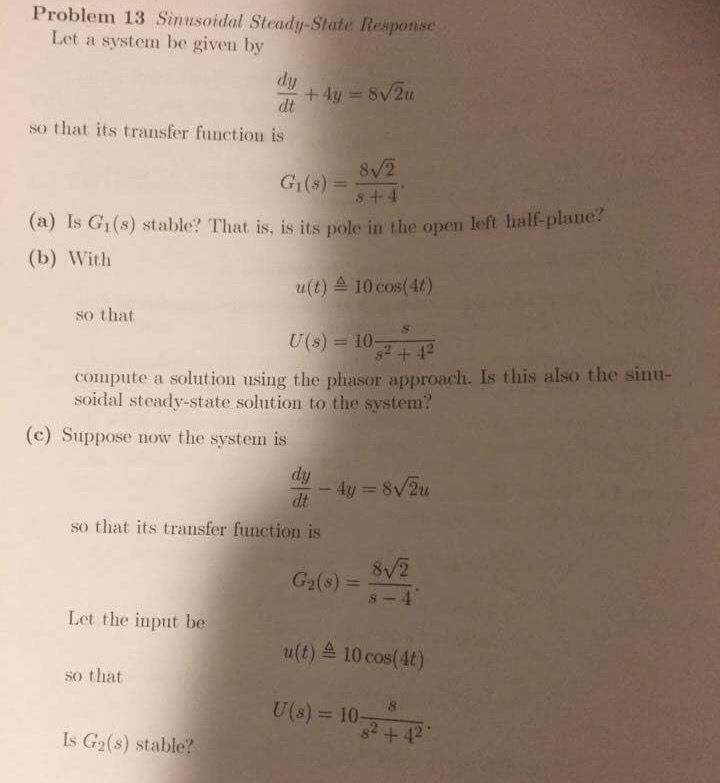 Solved Sinusoidal Steady-State Response Let a system be | Chegg.com