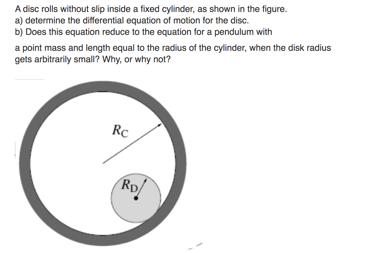 Solved A disc rolls without slip inside a fixed cylinder, as | Chegg.com