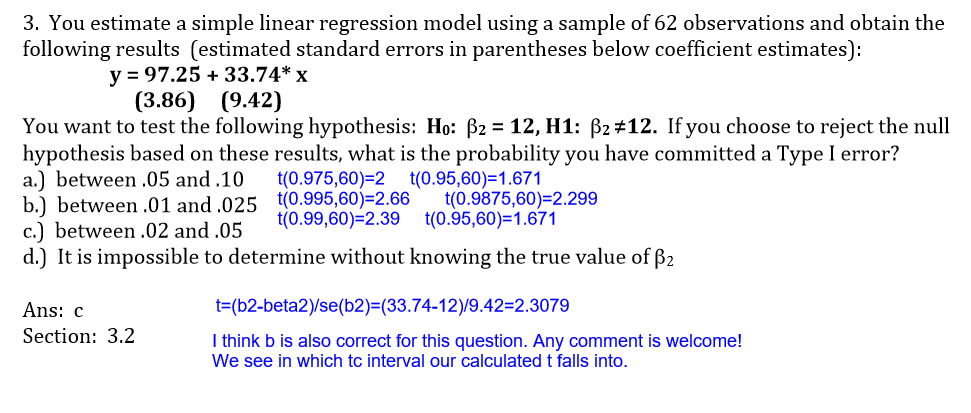 You estimate a simple linear regression model using a | Chegg.com