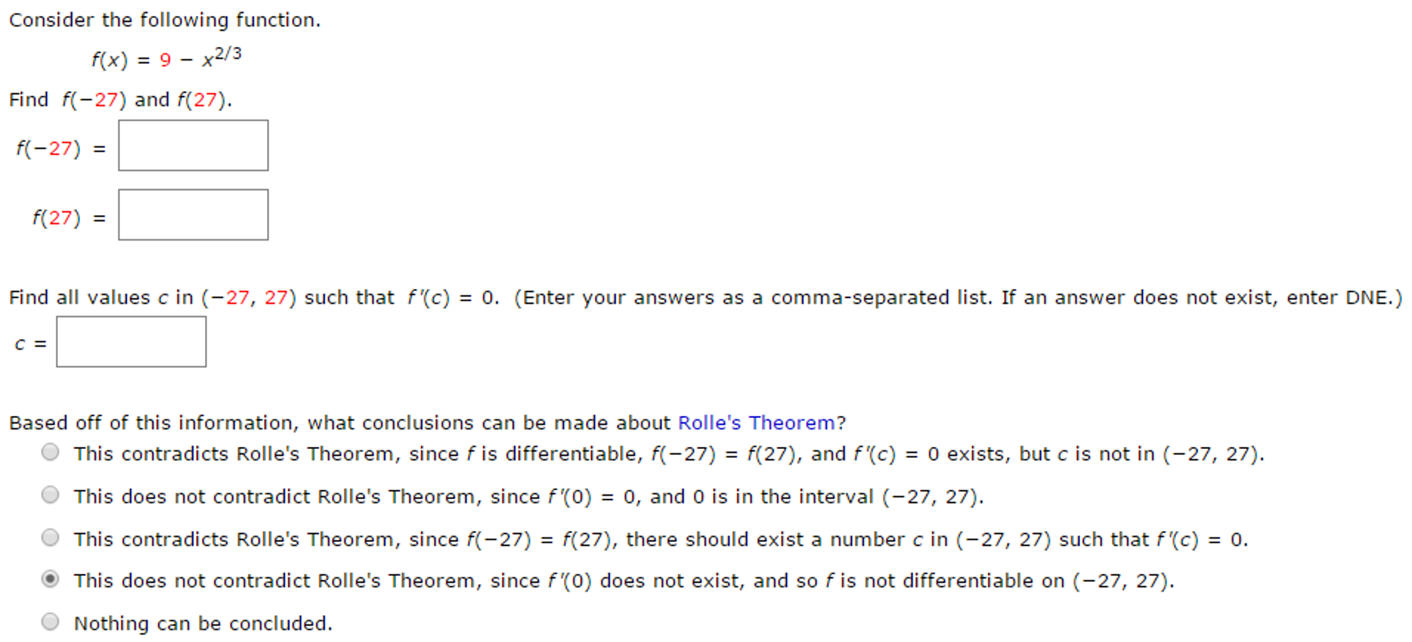 Solved Consider the following function. f(x) = 9 - x^2/3 | Chegg.com