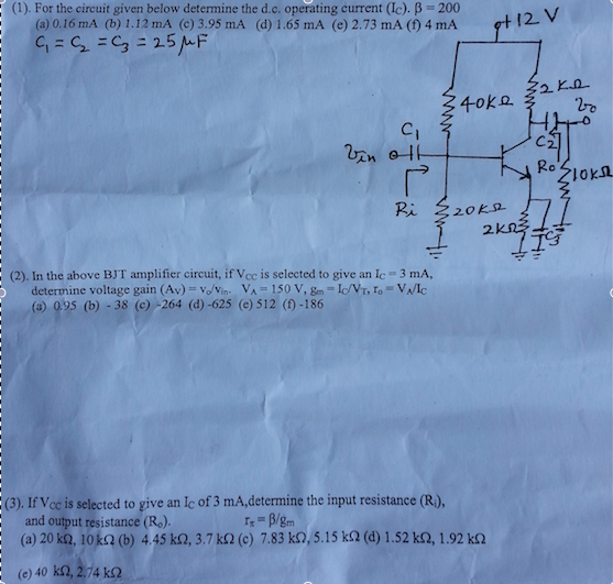 Solved For the circuit given below determine the d.c. | Chegg.com
