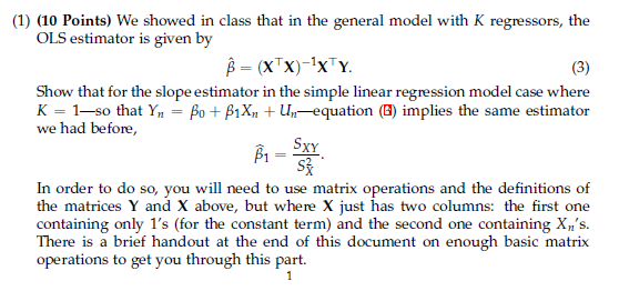 Solved 1) (10 Points) We showed in class that in the general | Chegg.com